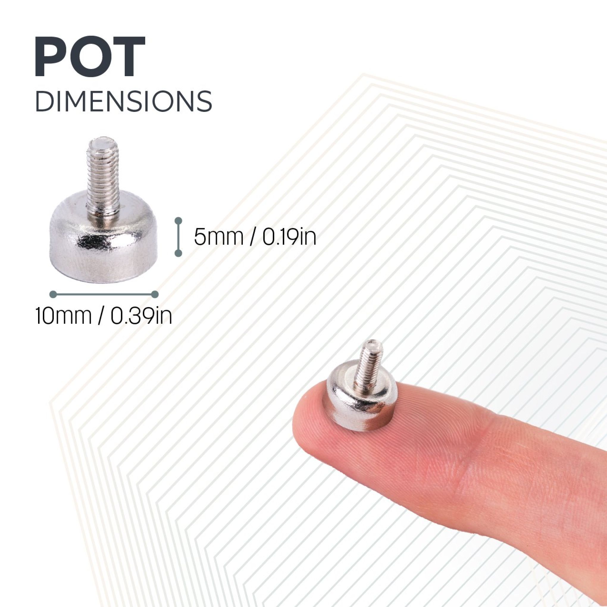 N42 Neodymium Pot Magnet with M3 Stud - 3/8 in. x 3/16 in. - 6.61lbs Pull