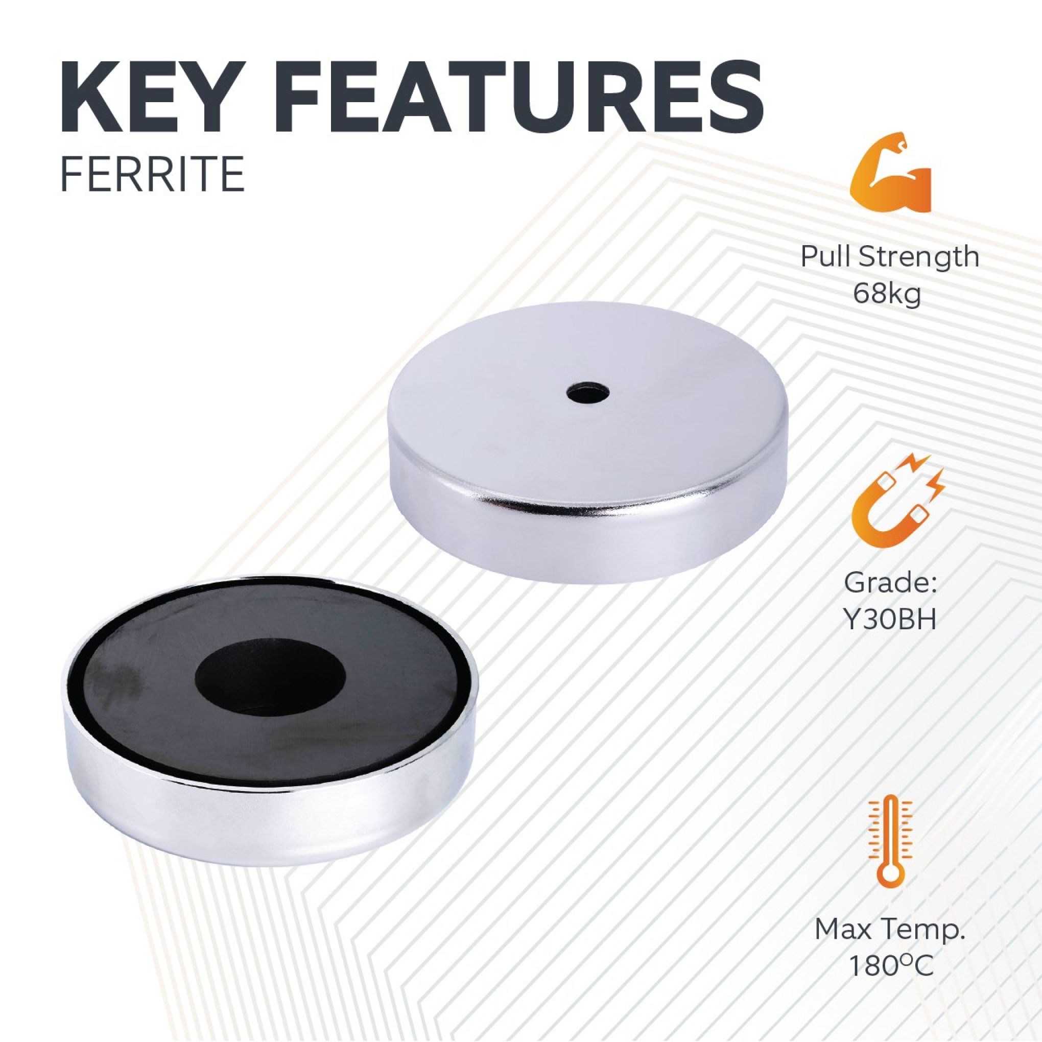 Ceramic Pot Magnet - 3-7/8 in. x 7/8 in. x 3/8 in. Hole - 149.94lbs Pull